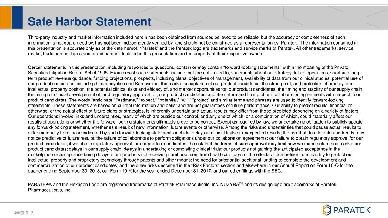 Paratek Pharmaceuticals (PRTK) Investor Presentation - Slideshow ...