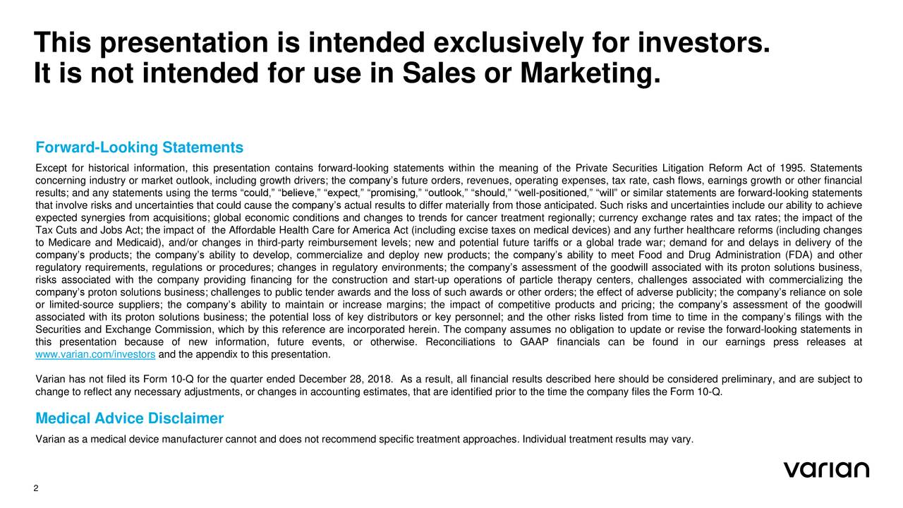 Varian Medical Systems, Inc. 2019 Q1 - Results - Earnings Call Slides ...