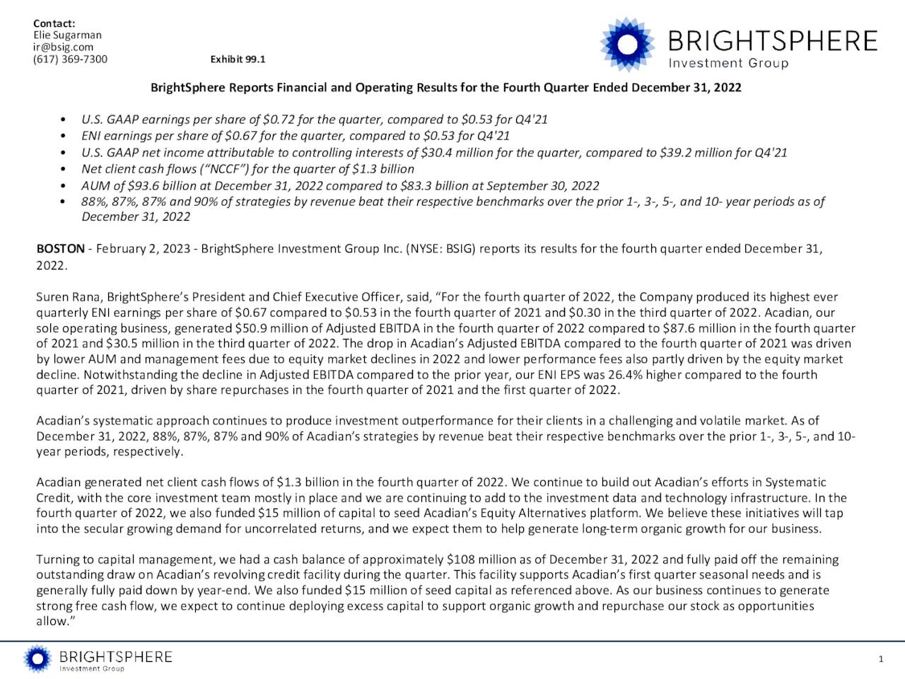 BrightSphere Investment Group Inc. 2022 Q4 - Results - Earnings Call ...