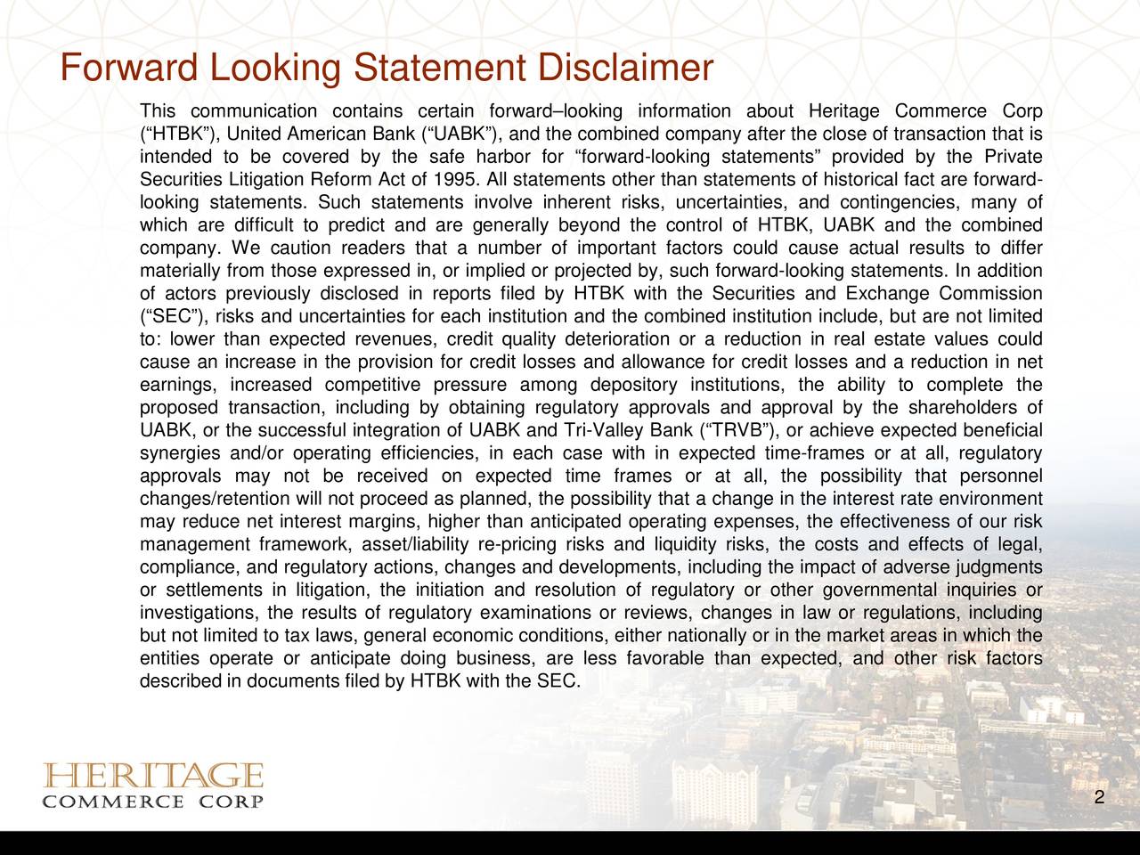 Heritage Commerce (HTBK) Acquires United American Bank - Slideshow ...