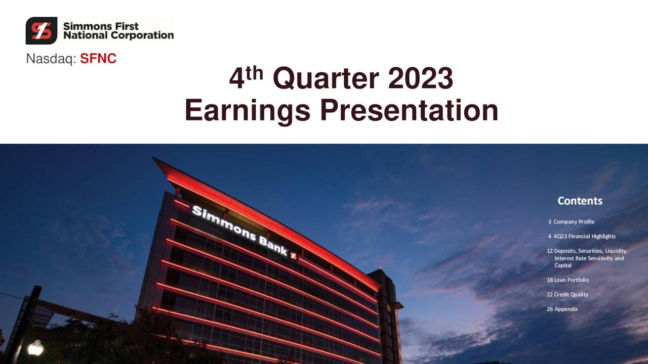 Simmons First National Corporation 2023 Q4 - Results - Earnings Call Presentation (NASDAQ:SFNC ...