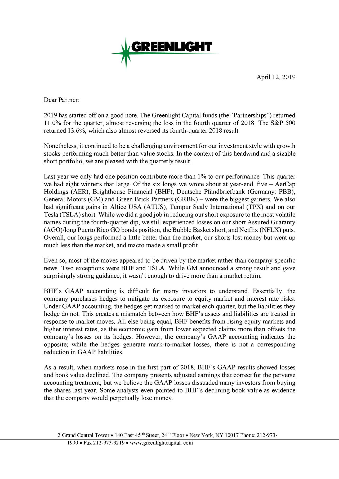 Greenlight Capital's (David Einhorn) Q1 2019 Letter (NASDAQ:GLRE ...