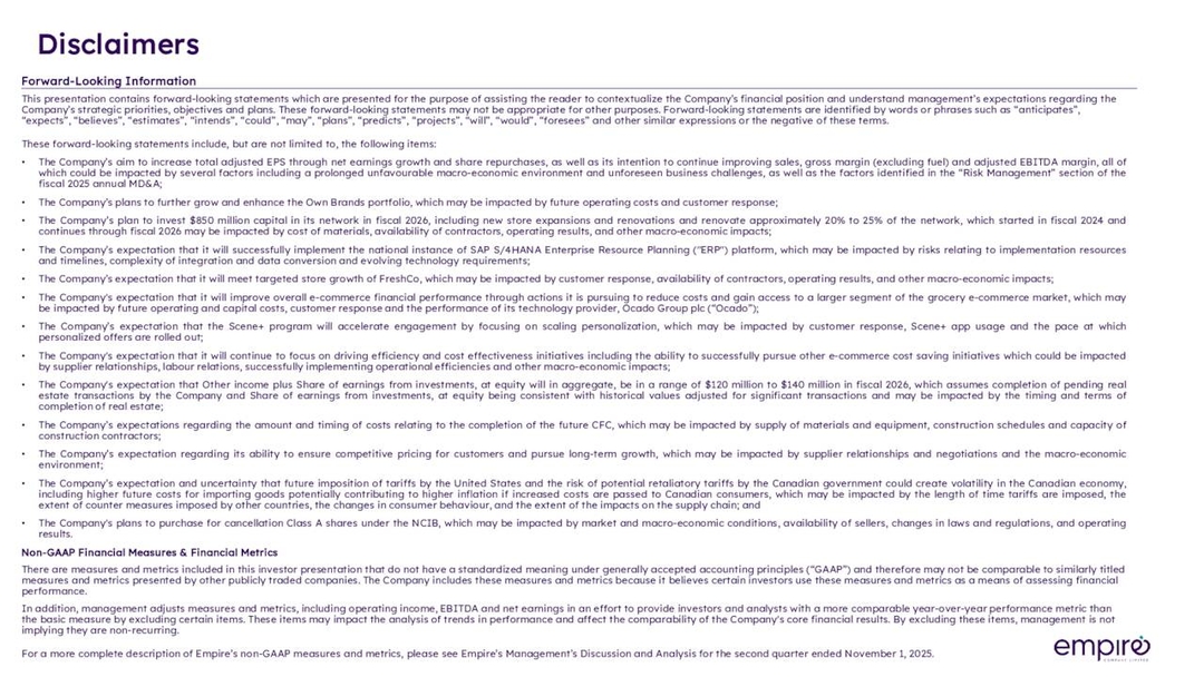 Empire Company Limited 2026 Q2 - Results - Earnings Call Presentation ...