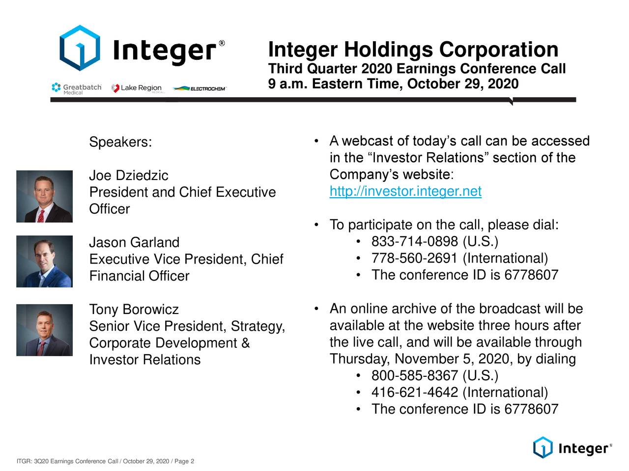 Integer Holdings Corporation 2020 Q3 - Results - Earnings Call ...