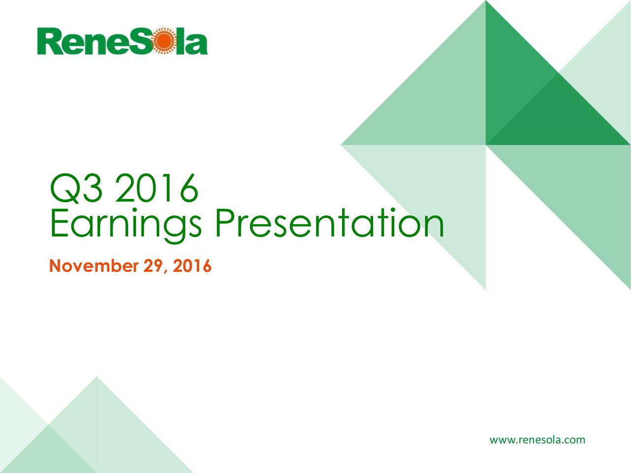 ReneSola Ltd. 2016 Q3 - Results - Earnings Call Slides (NYSE:SOL) | Seeking Alpha