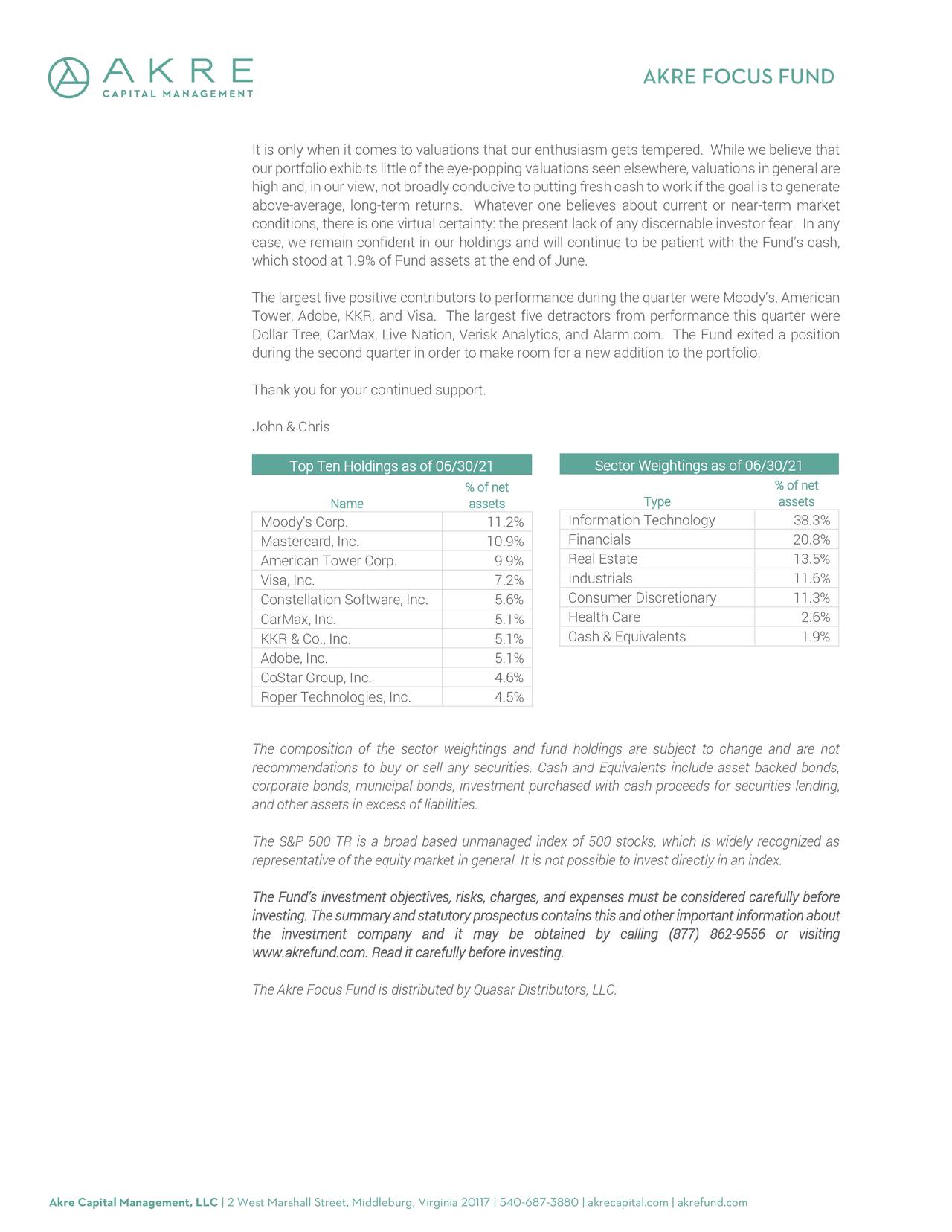 Akre Focus Fund Commentary Q2 2021 | Seeking Alpha
