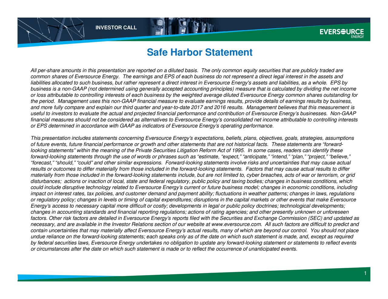 Eversource Energy 2017 Q3 - Results - Earnings Call Slides (NYSE:ES) | Seeking Alpha