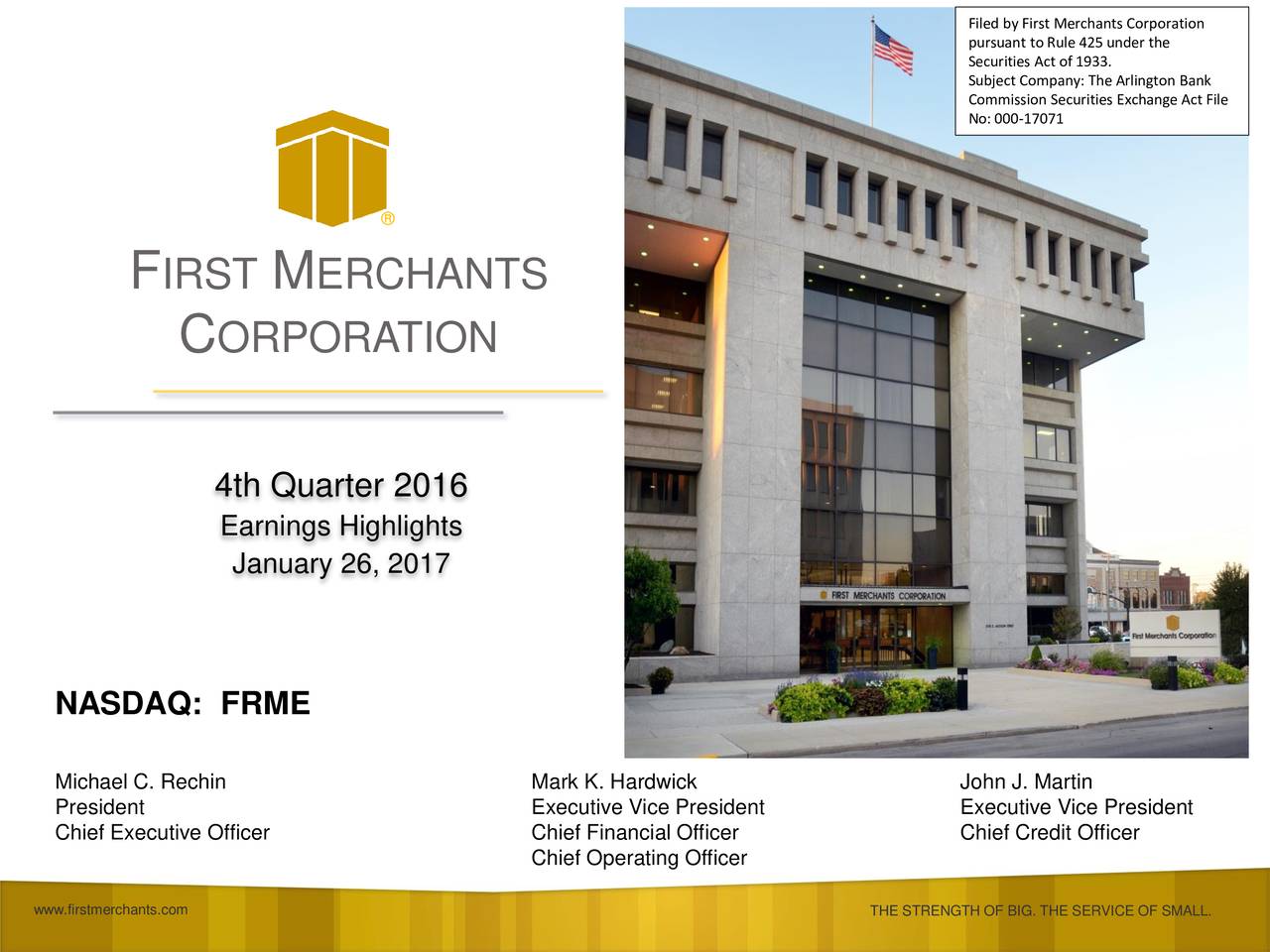 First Merchants Corporation 2016 Q4 - Results - Earnings Call Slides ...