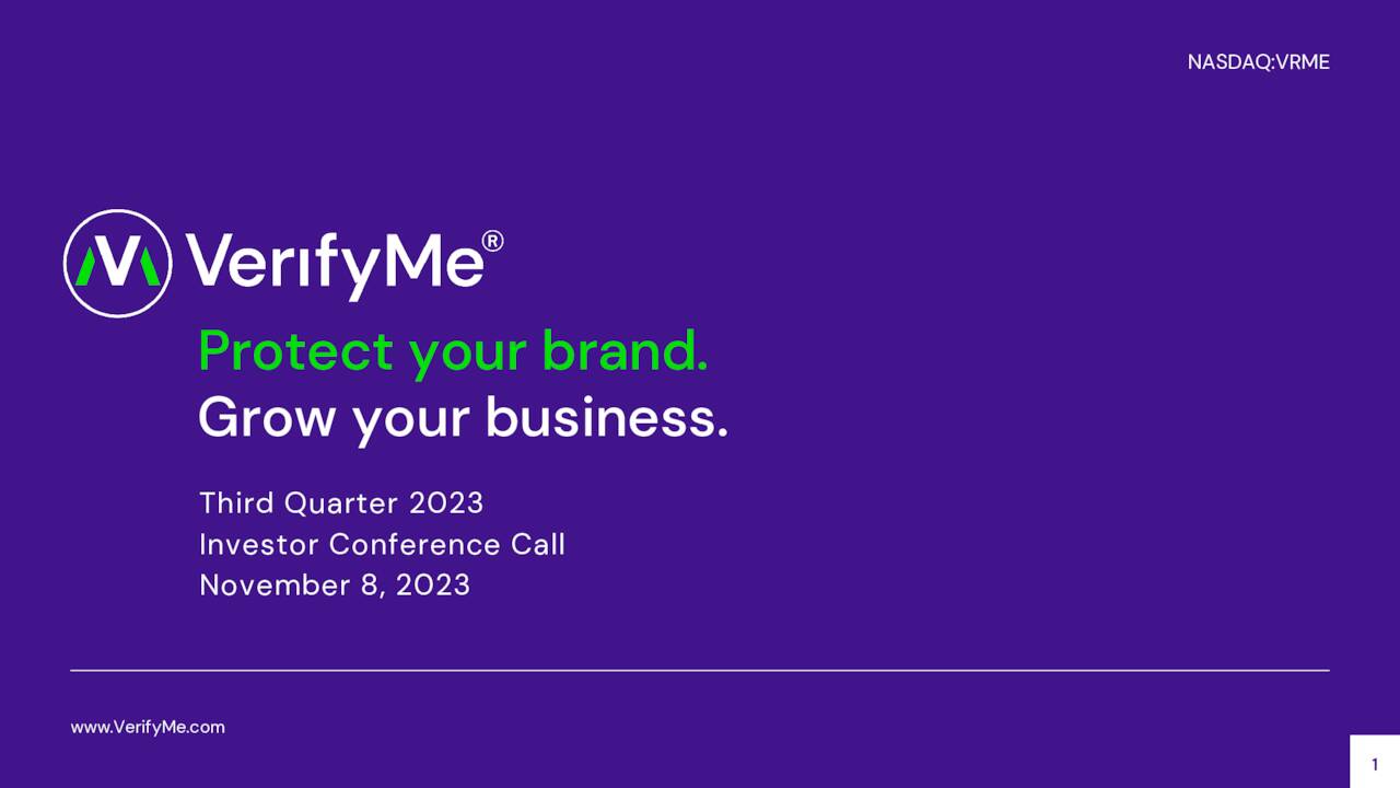 VerifyMe, Inc. 2023 Q3 - Results - Earnings Call Presentation (NASDAQ:VRME) | Seeking Alpha