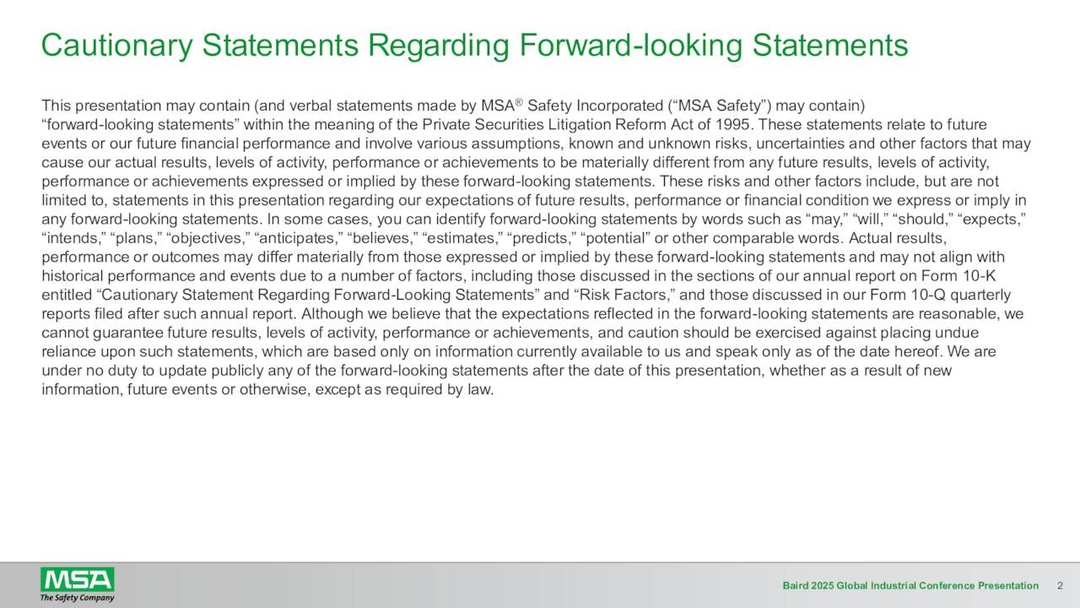 MSA Safety Incorporated (MSA) Presents at Baird 55th Annual Global ...