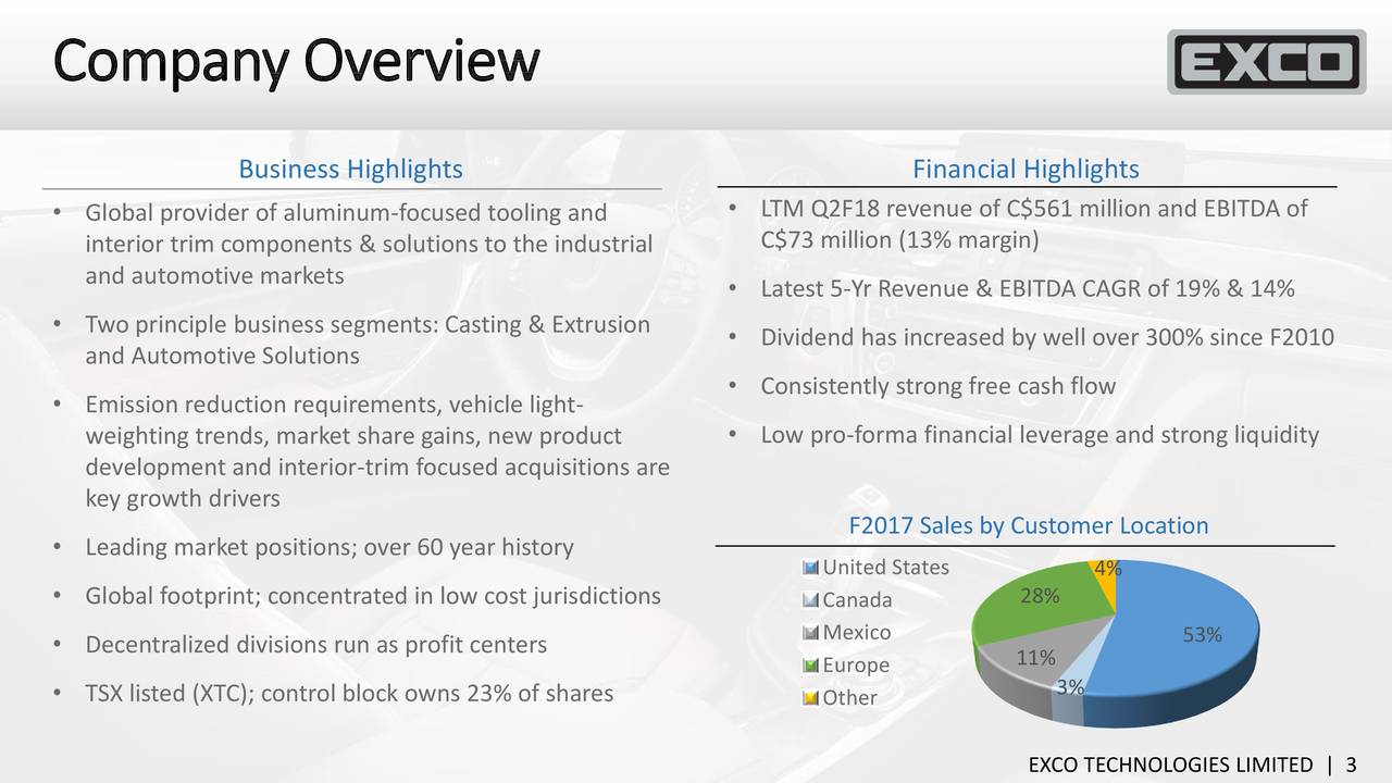 Exco Technologies Ltd. 2018 Q2 - Results - Earnings Call Slides ...