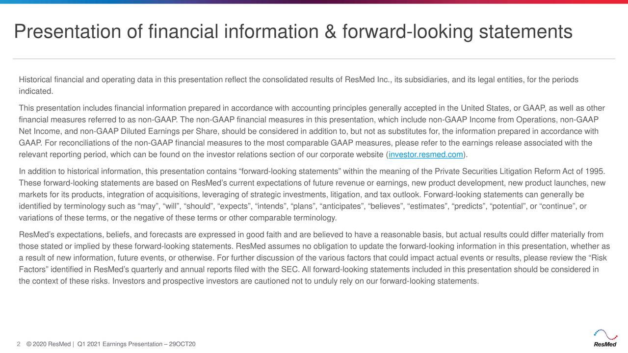 ResMed Inc. 2021 Q1 - Results - Earnings Call Presentation (NYSE:RMD) | Seeking Alpha