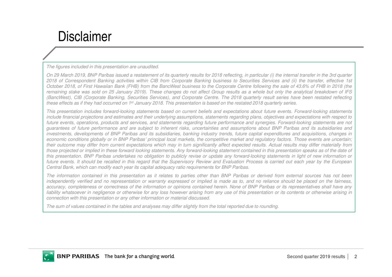 BNP Paribas SA 2019 Q2 - Results - Earnings Call Slides (OTCMKTS:BNPQF) | Seeking Alpha