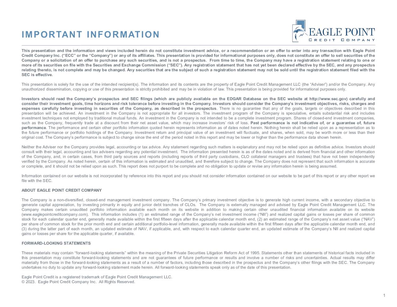 Eagle Point Credit Co LLC 2023 Q3 - Results - Earnings Call Presentation (NYSE:ECC) | Seeking Alpha