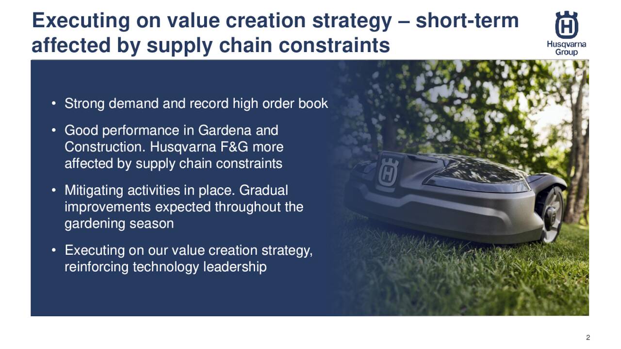Husqvarna AB (publ) 2022 Q1 - Results - Earnings Call Presentation (OTCMKTS:HUSQF) | Seeking Alpha