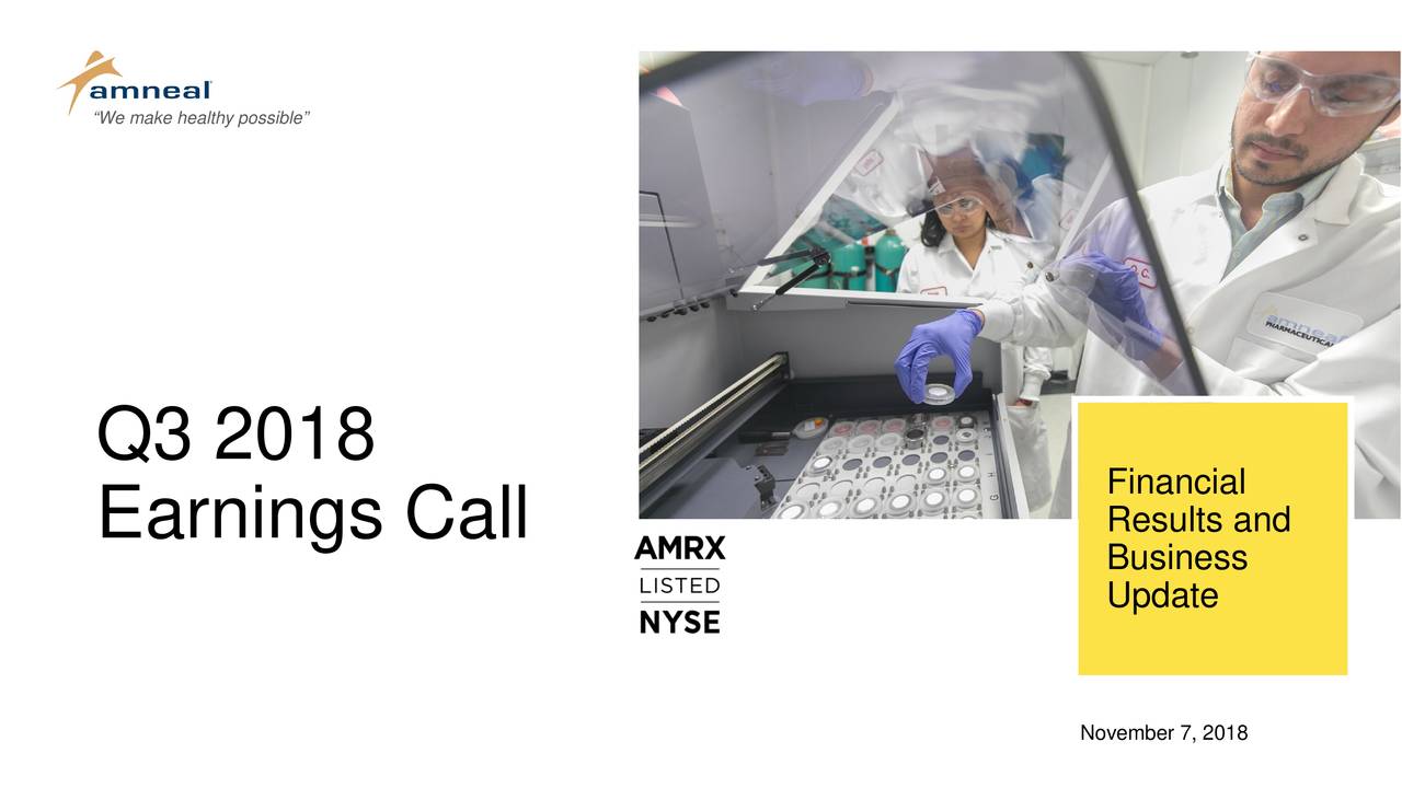Amneal Pharmaceuticals, Inc. 2018 Q3 - Results - Earnings Call Slides (NASDAQ:AMRX) | Seeking Alpha