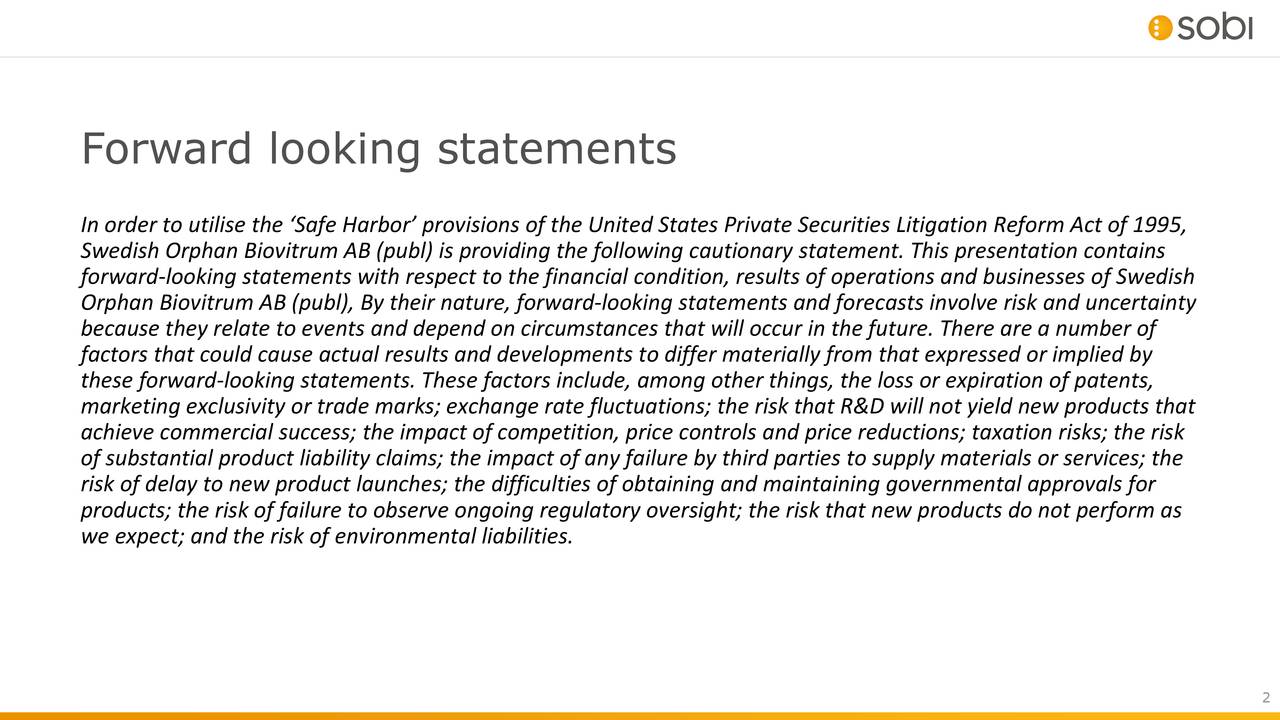 Swedish Orphan Biovitrum AB 2018 Q4 - Results - Earnings Call Slides (OTCMKTS:BIOVF) | Seeking Alpha