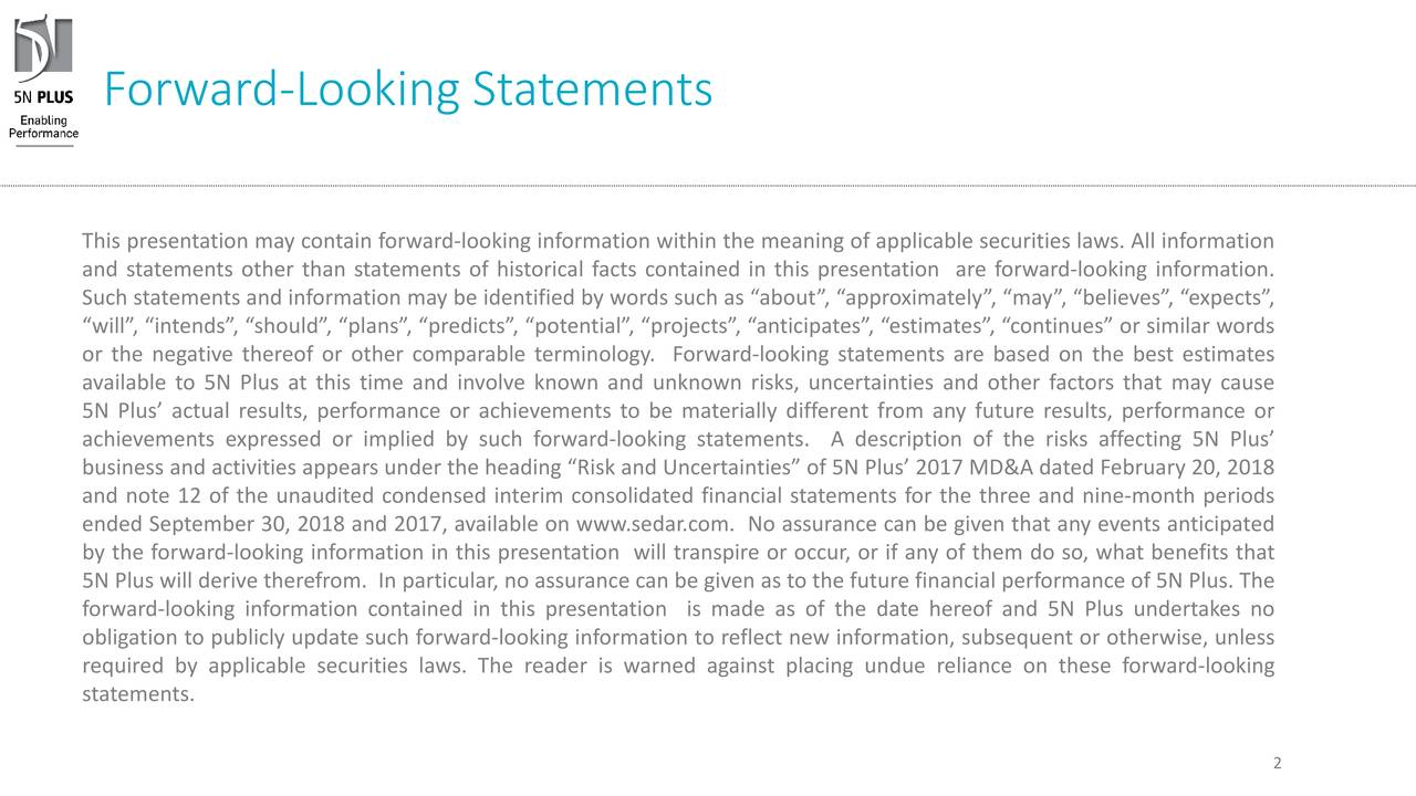 5N Plus, Inc. 2018 Q3 - Results - Earnings Call Slides (OTCMKTS:FPLSF ...