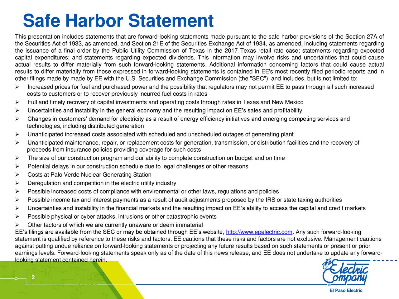 El Paso Electric (EE) Investor Meetings - Slideshow (NYSE:EE-OLD ...
